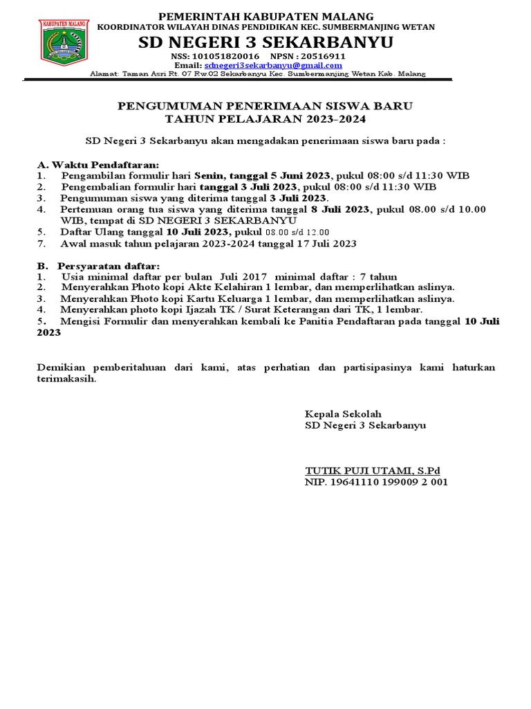 Pengumuman PPDB 2023 2024 SKB 3 | PDF