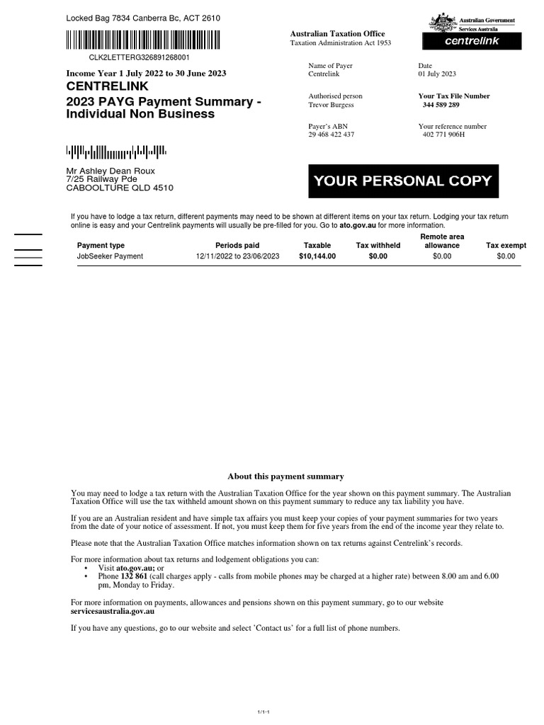 Centrelink 2023 PAYG Summary Guide | PDF | Taxes | Money