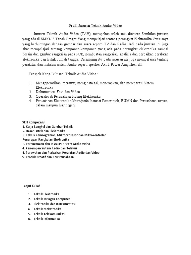 Profil Jurusan Teknik Audio Video | PDF