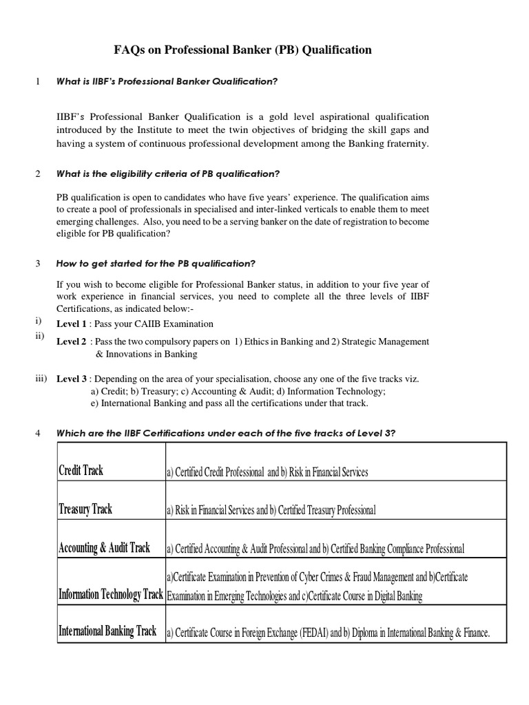 Professional Banker Qualification FAQs | PDF | Banks | Audit