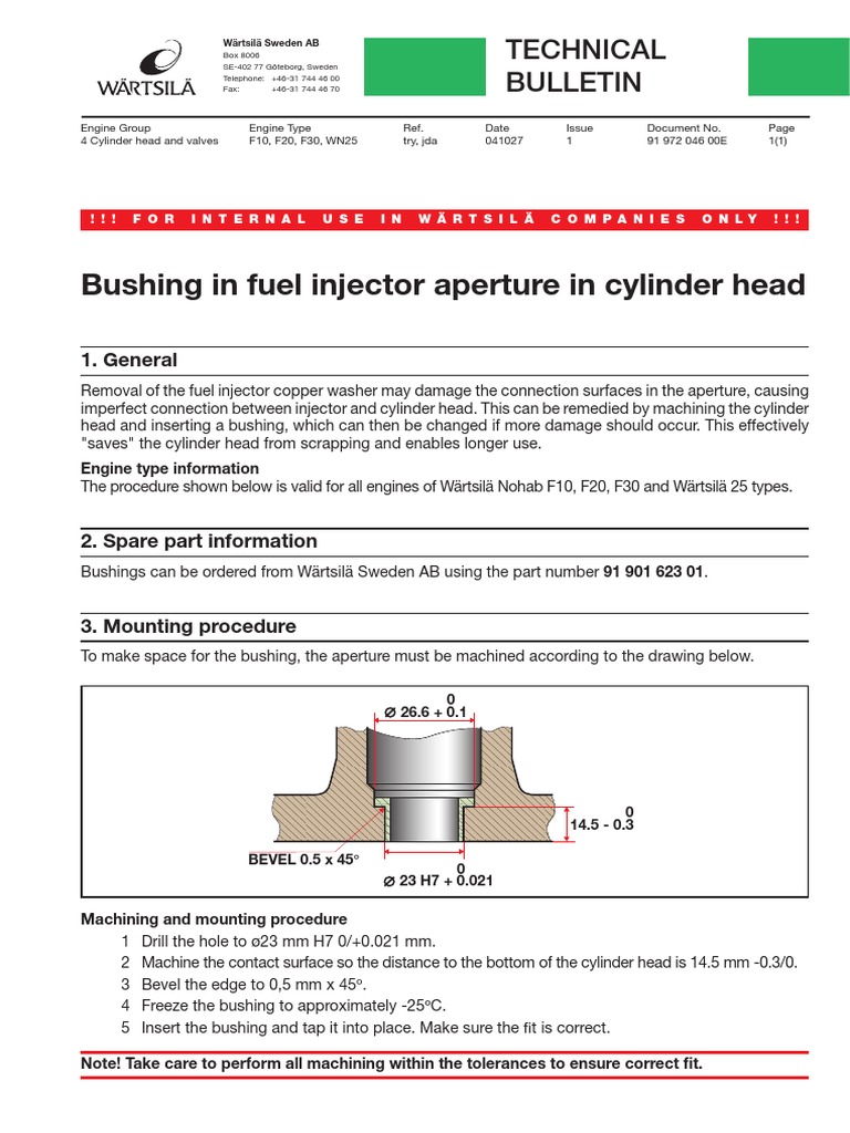 Nohab Bushing in Fuel Injector Aperture in Cylinder Head | PDF ...