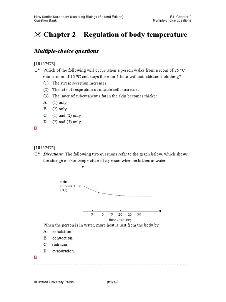 % Chapter 2 Regulation of Body Temperature: Multiple-Choice Questions ...