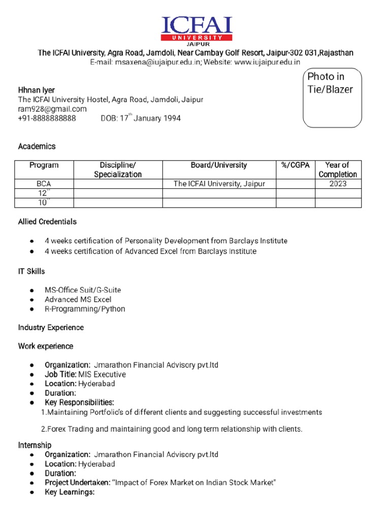 Sample Resume Format | PDF