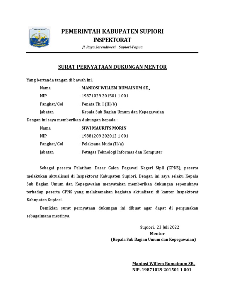 Surat Dukungan Mentor | PDF