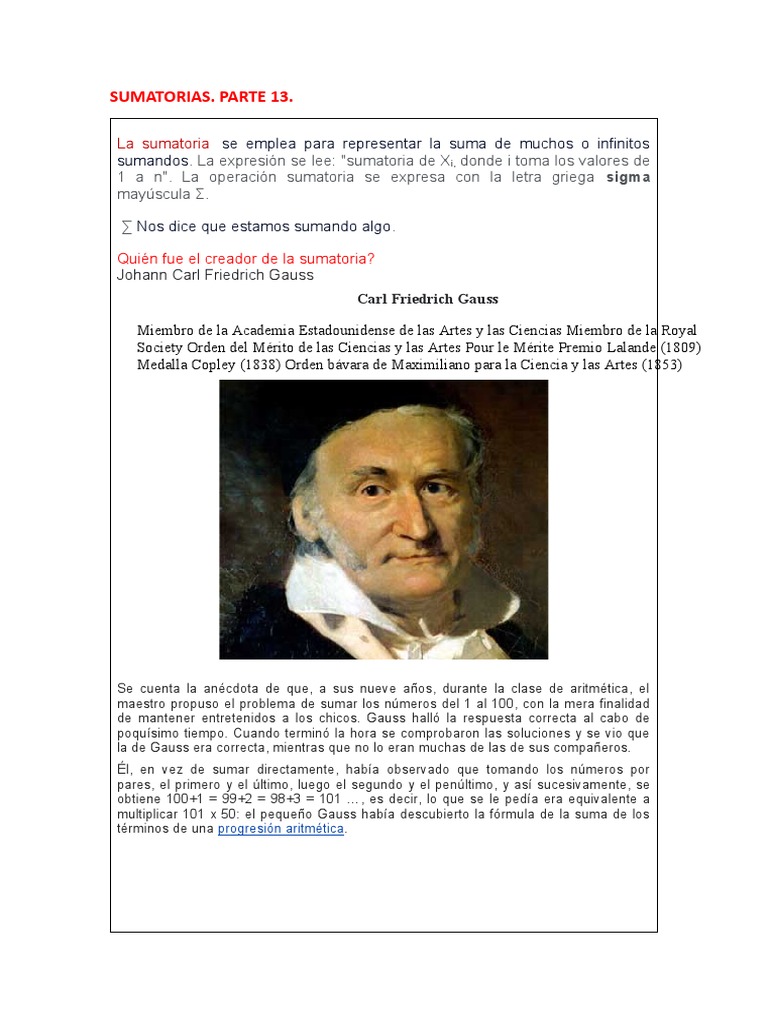 Parte 13. Sumatorias | PDF | Suma | Matemática Elemental