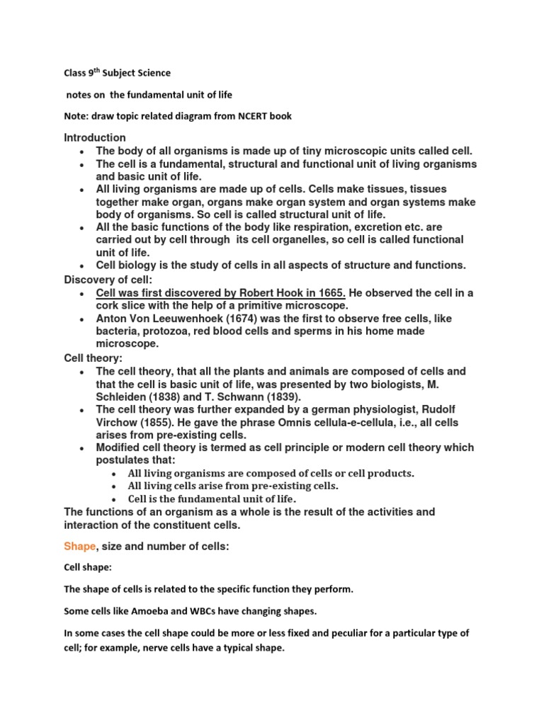 Notes On Cell Part 1 | PDF | Cell Membrane | Cell (Biology)