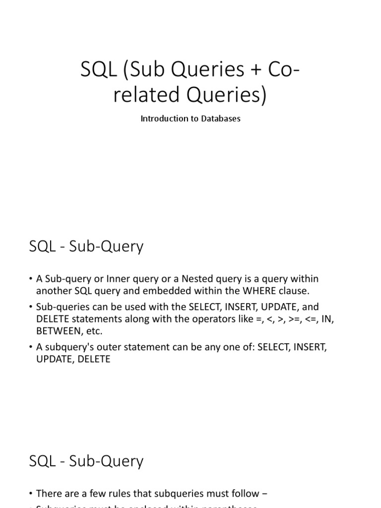 SUBQuereis - Corelated Queries - IN - ANY - ALL | PDF | Computing | Data