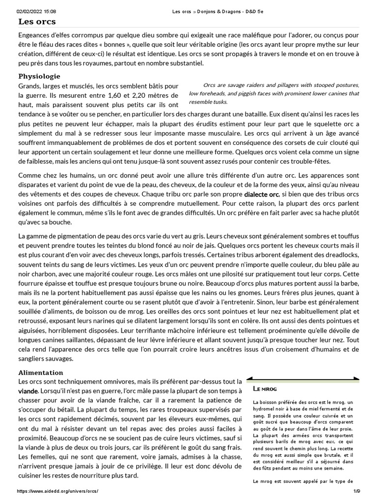 Physiologie et culture des orcs D&D | PDF