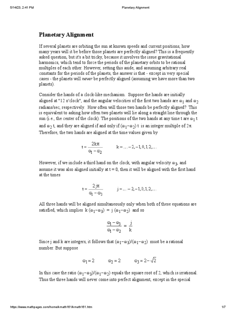 Planetary Alignment | PDF | Planets | Orbit