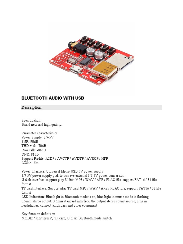 Bluetooth Audio With Usb | PDF