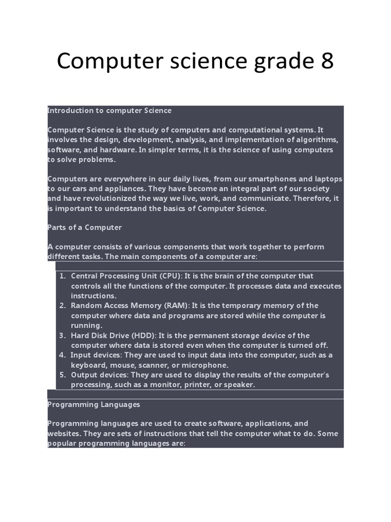 Computer Science Grade 8 | Download Free PDF | World Wide Web ...