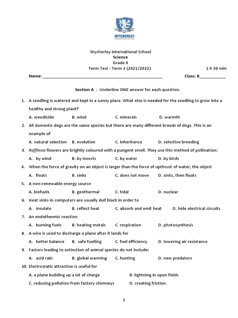 Practise Paper For Cambridge Stage 9 Students Science | PDF | Series ...