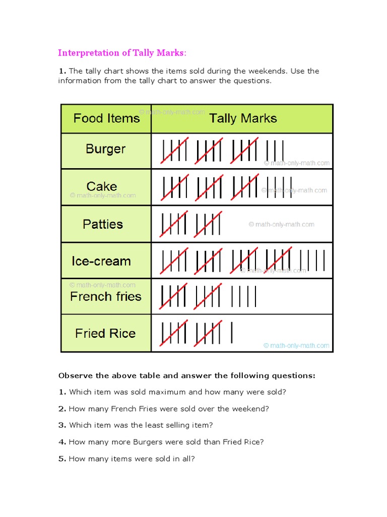 Tally Marks Worksheet with Questions | PDF