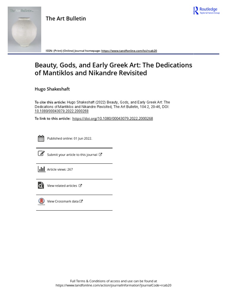 Beauty, Gods, and Early Greek Art: The Dedications of Mantiklos and ...