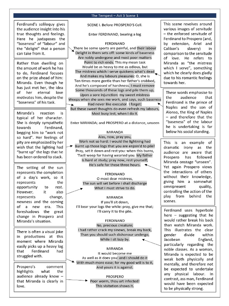 The Tempest - Act 3 Scene 1 Fully Annotated | PDF