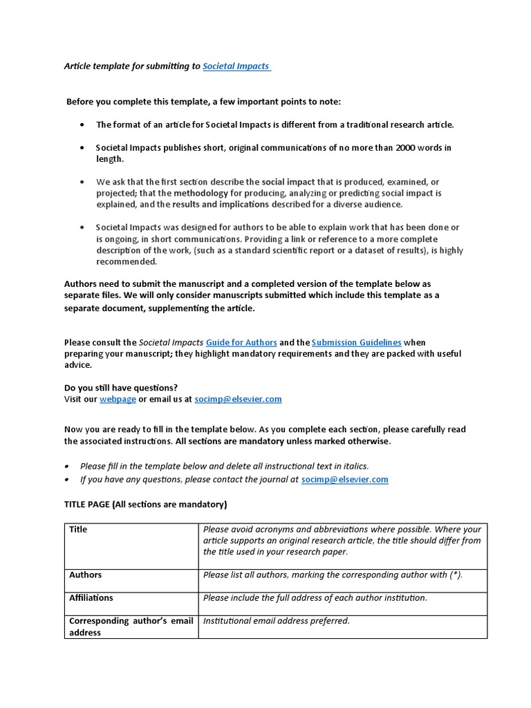 Article Submission Template for Societal Impacts | PDF | National ...