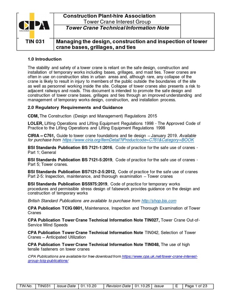 CPA TCIG TIN 031 Issue E 201001 | PDF | Crane (Machine) | Deep Foundation