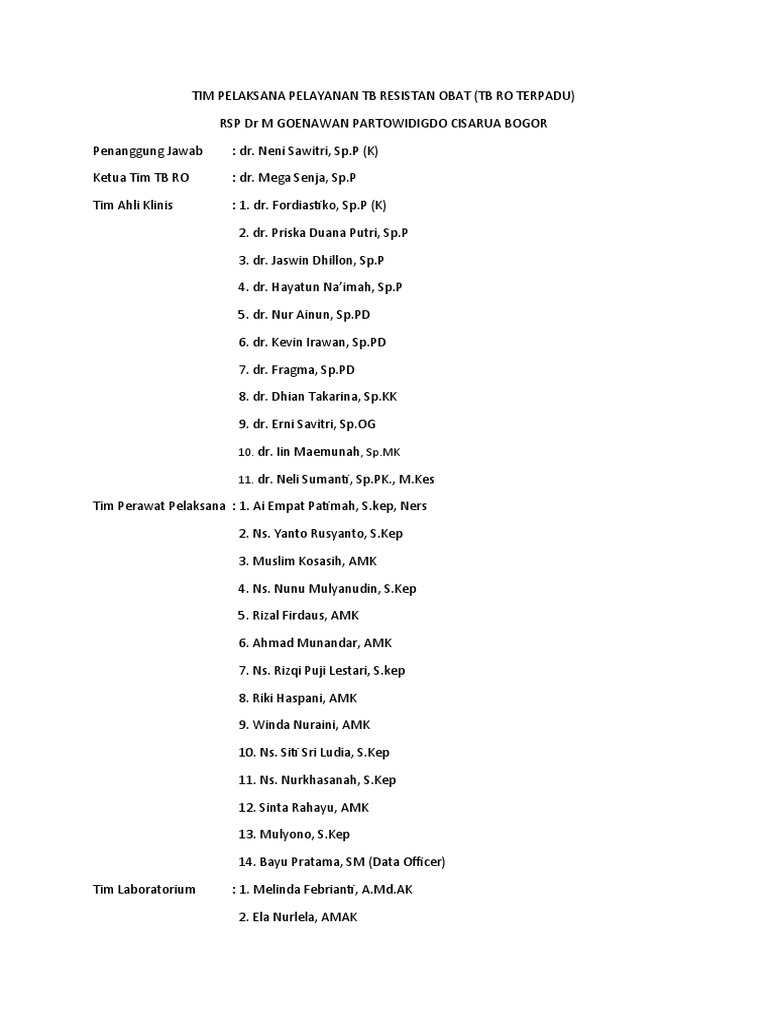 Tim Pelaksana Pelayanan TB Resistan Obat Di Gedung Melati | PDF