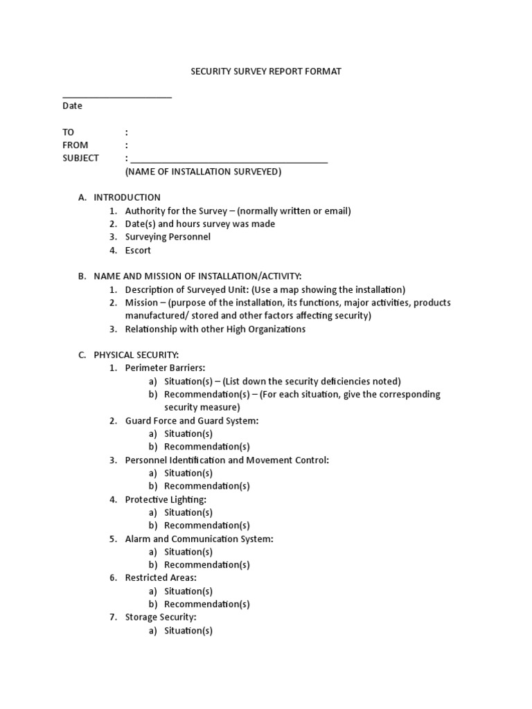 Security Survey Report Format Guide | PDF | Securities | Physical Security