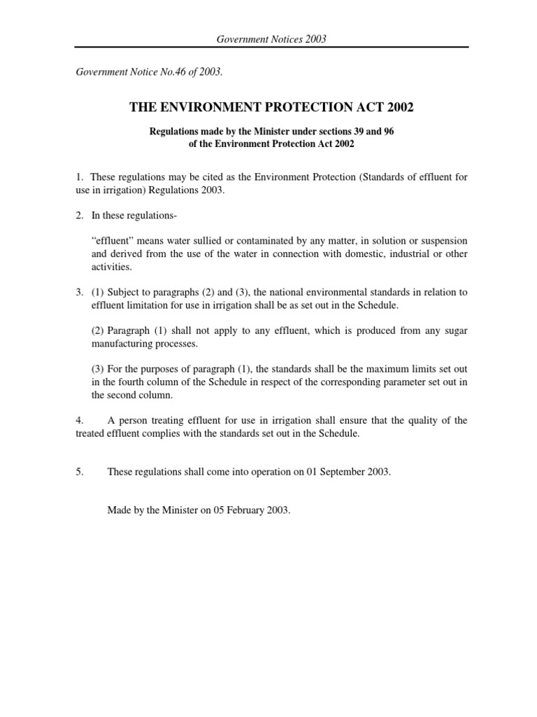 GN No. 46 of 2003 - Environment Protection (Standards For Effluent For ...