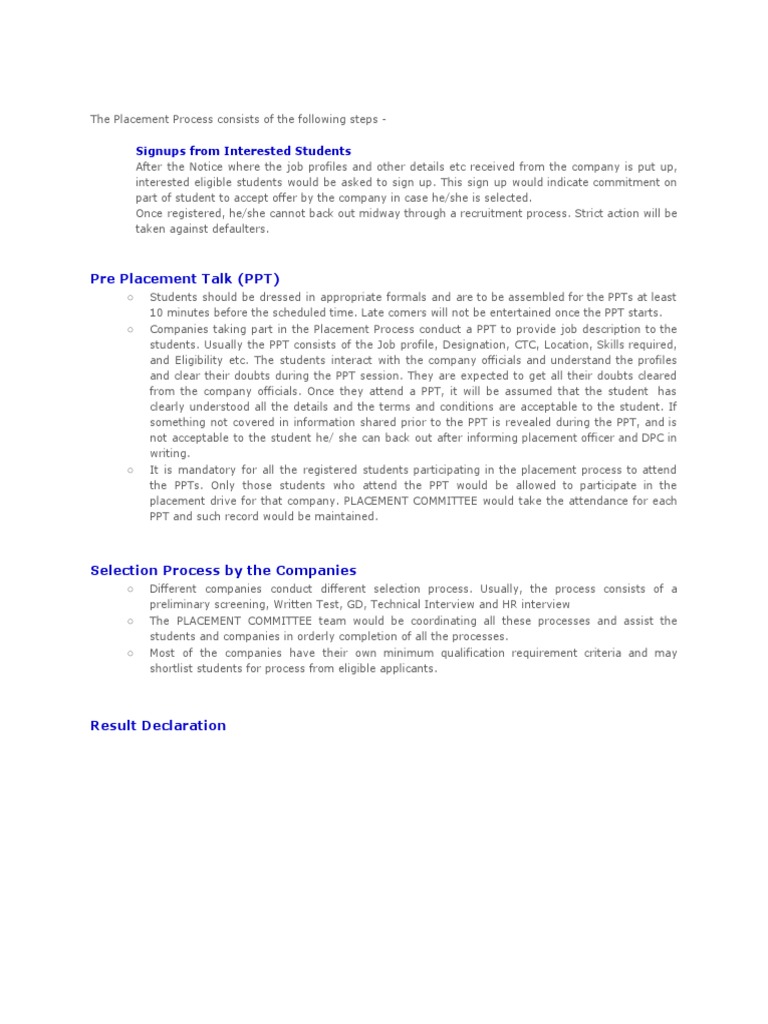 Placement Process PDF | PDF