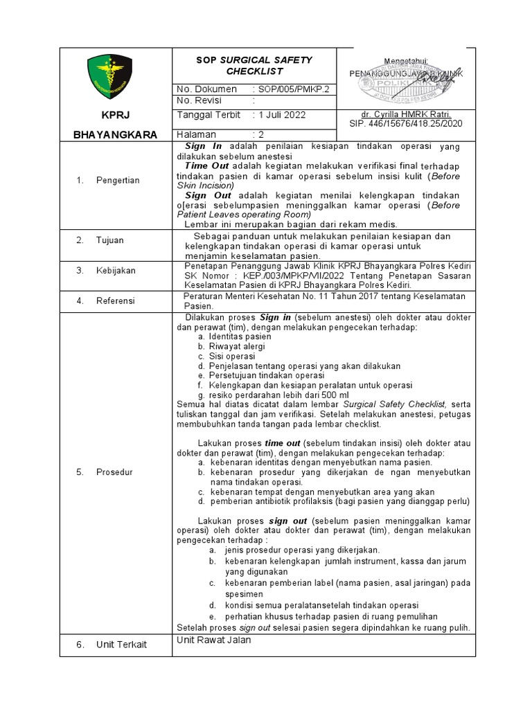 Sop Surgical Safety | PDF | Sains & Matematika