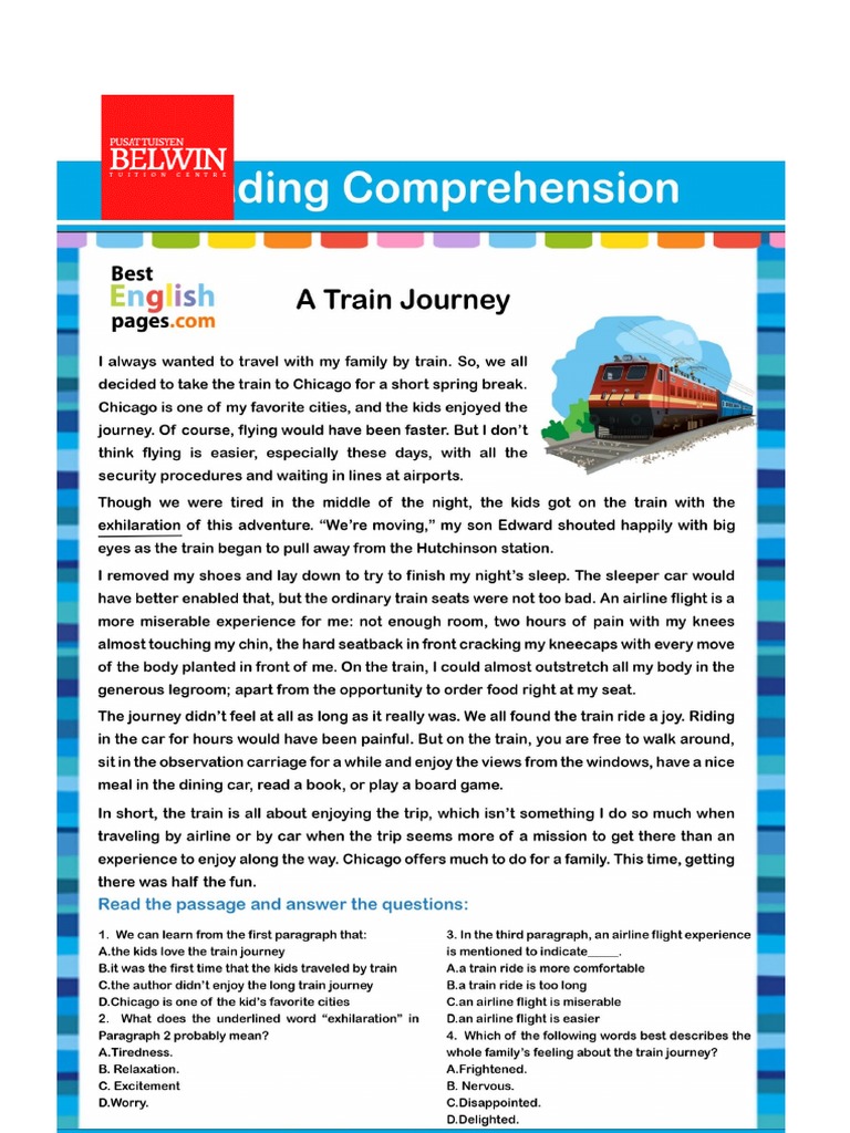 A Train Journey Printable Reading Comprehension Reading Comprehension ...