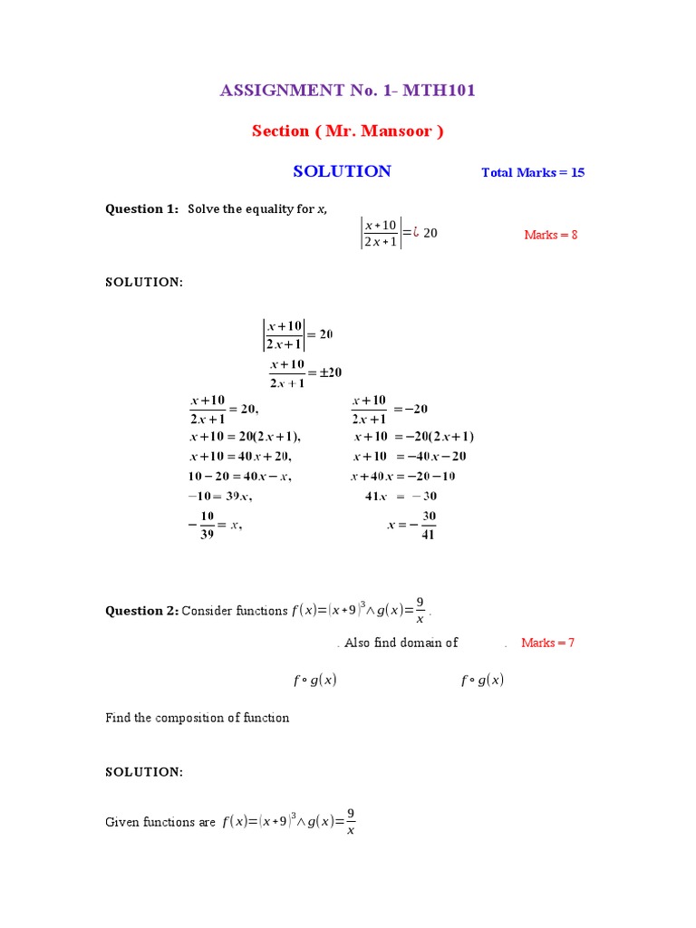Assignment No. 1 SOLUTION (Mr. Mansoor) | PDF