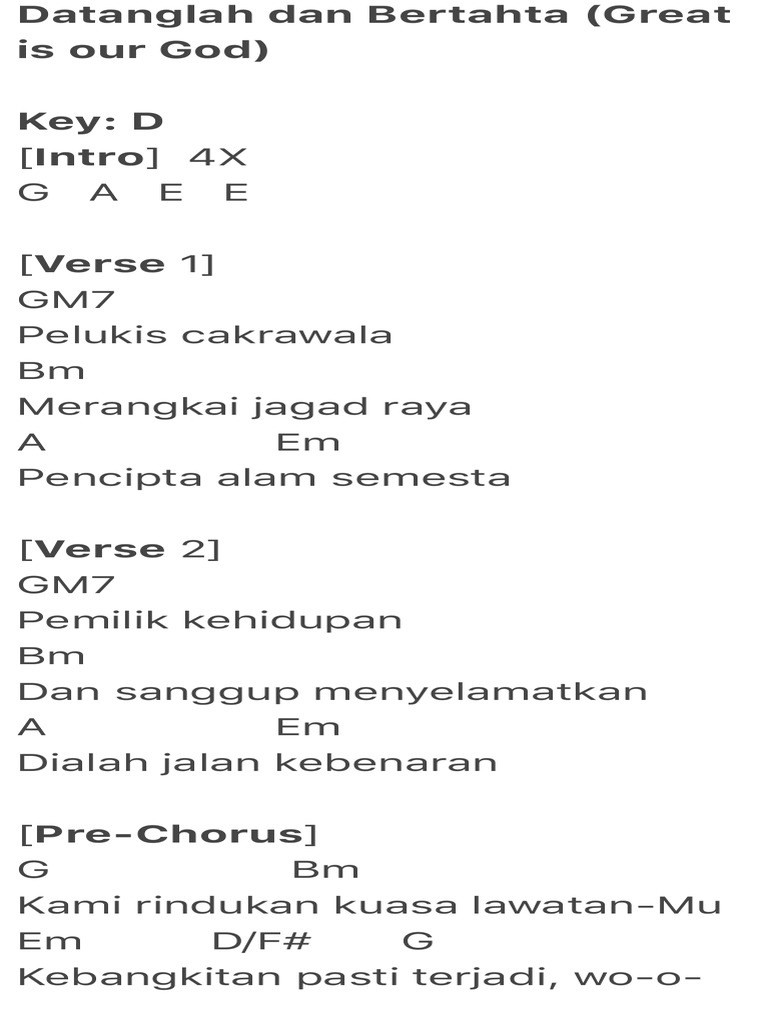 Datanglah Dan Bertahta (Great Is Our God) | PDF