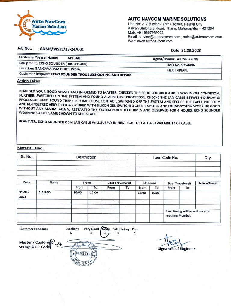 SR - Apj Jad - Echo Sounder - Gangavaram | PDF | Shipping | Water Transport