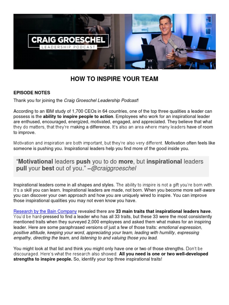 Inspiring Leadership Traits Explained | PDF | Leadership | Motivation