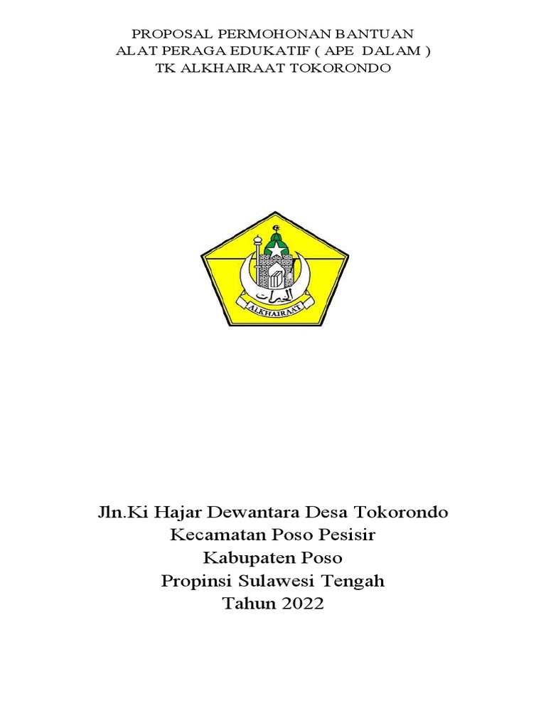Proposal Permohonan Bantuan TK Alkhairaat | PDF