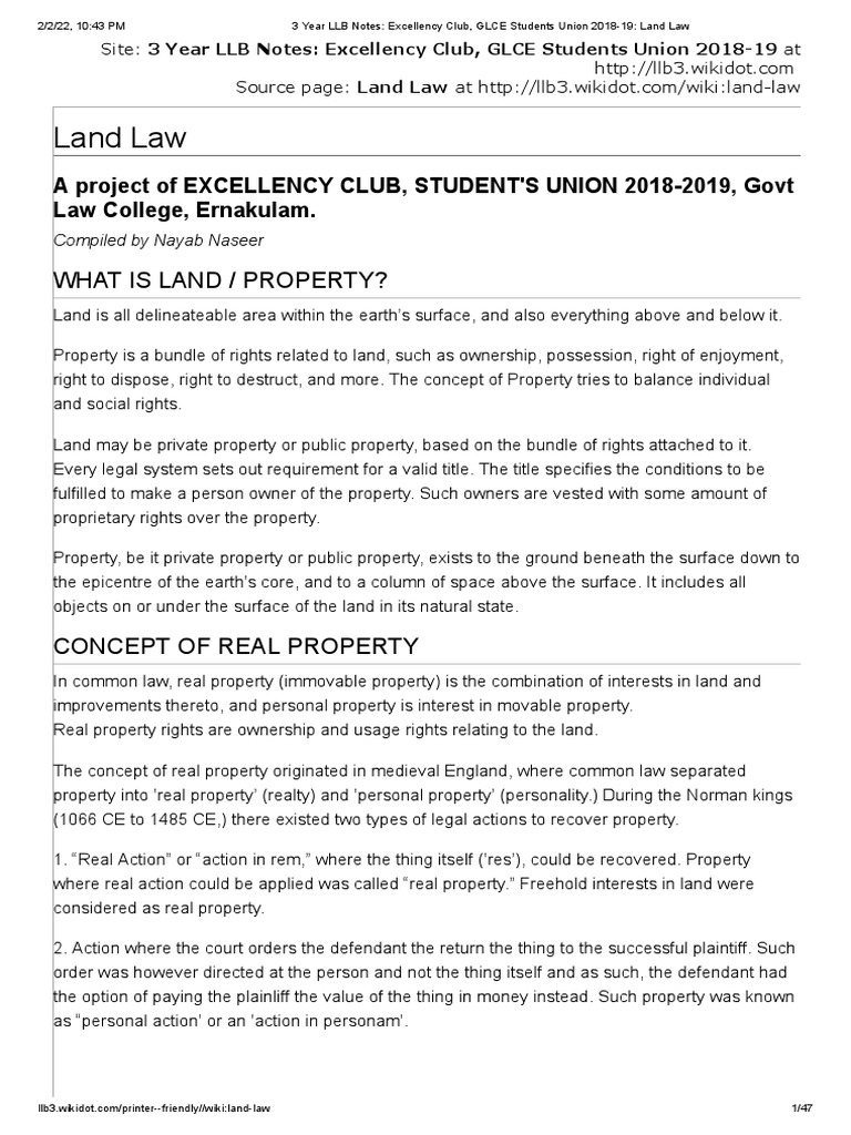 3 Year LLB Notes Land Law | PDF | Property | Real Property