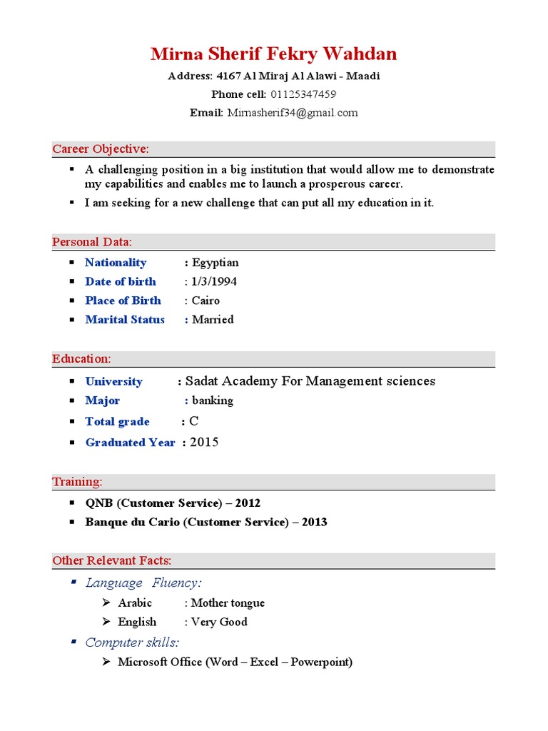 Mirna Sherif Fekry Wahdan CV 2 | PDF
