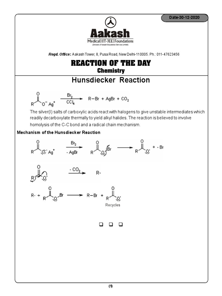 Hunsdiecker Reaction Overview and Mechanism | PDF