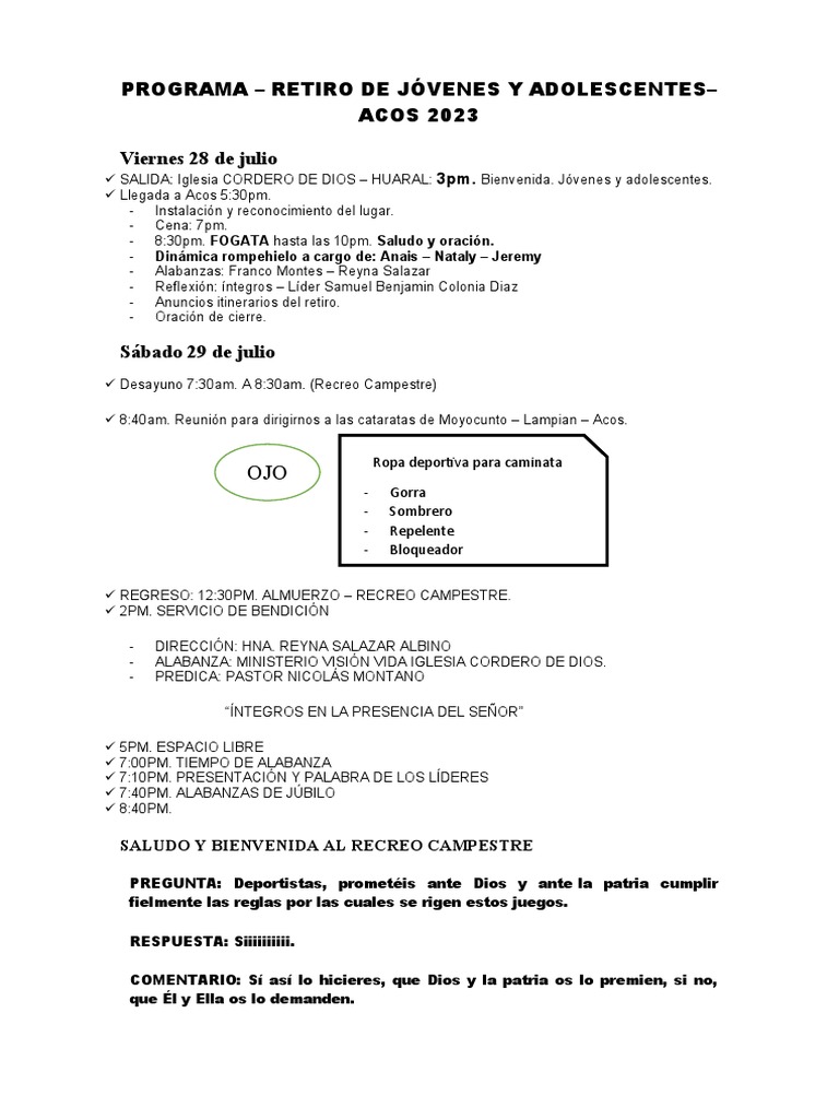 Programa Retiro Juvenil - Huaral Acos | PDF | Religión y espiritualidad