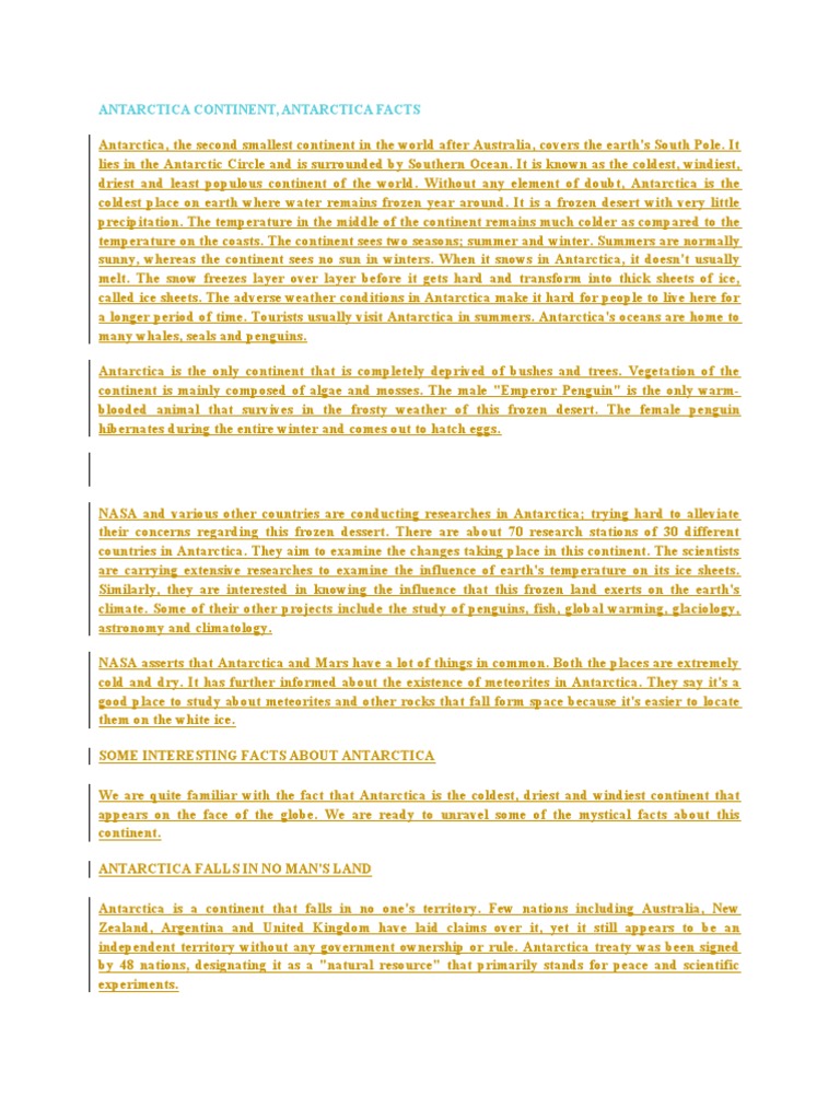 Antarctica Continent, Antarctica Facts | PDF | Antarctica | Ice