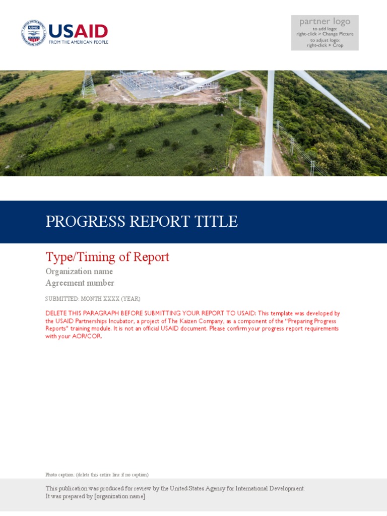 USAID Progress Report Template | PDF | United States Agency For ...