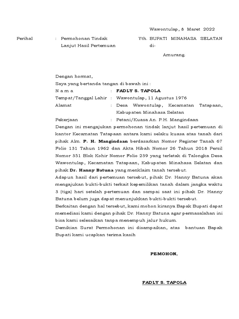 Permohonan Ke Bupati | PDF | Politik | Hukum