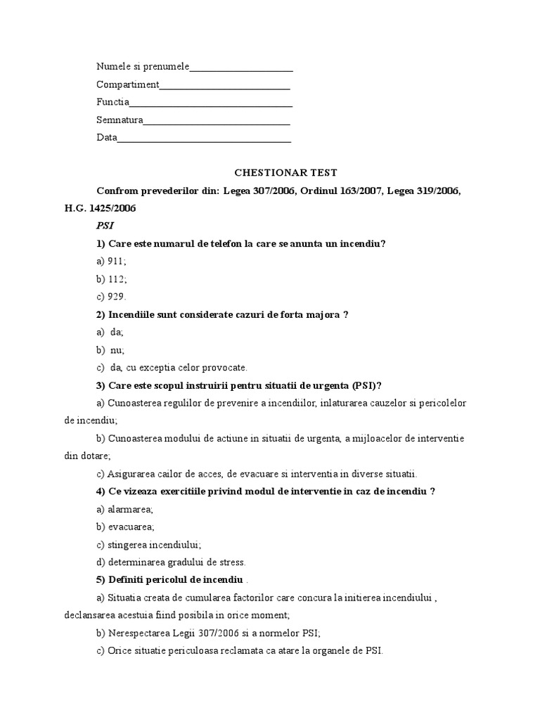Chestionar PSI SSM | PDF