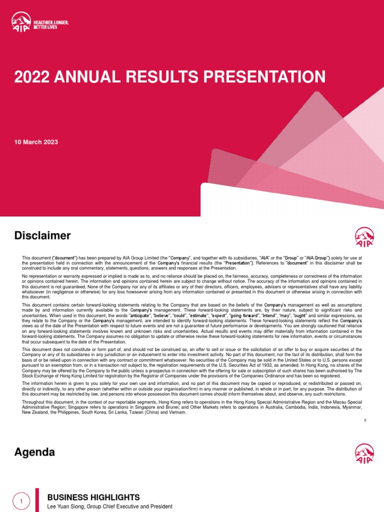 AIA 2022 Annual Results Overview | PDF | Private Sector | Business
