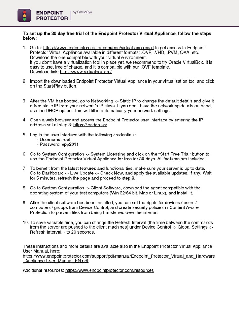 EPP Virtual Appliance Short Installation Guide | PDF | Virtual Machine | Ip Address