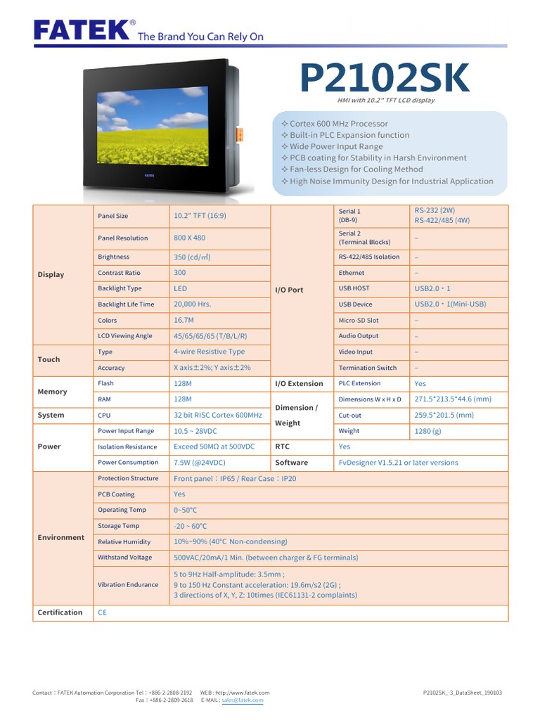 P2102SK_DataSheet_190103(EN) | PDF | Programmable Logic Controller | Usb