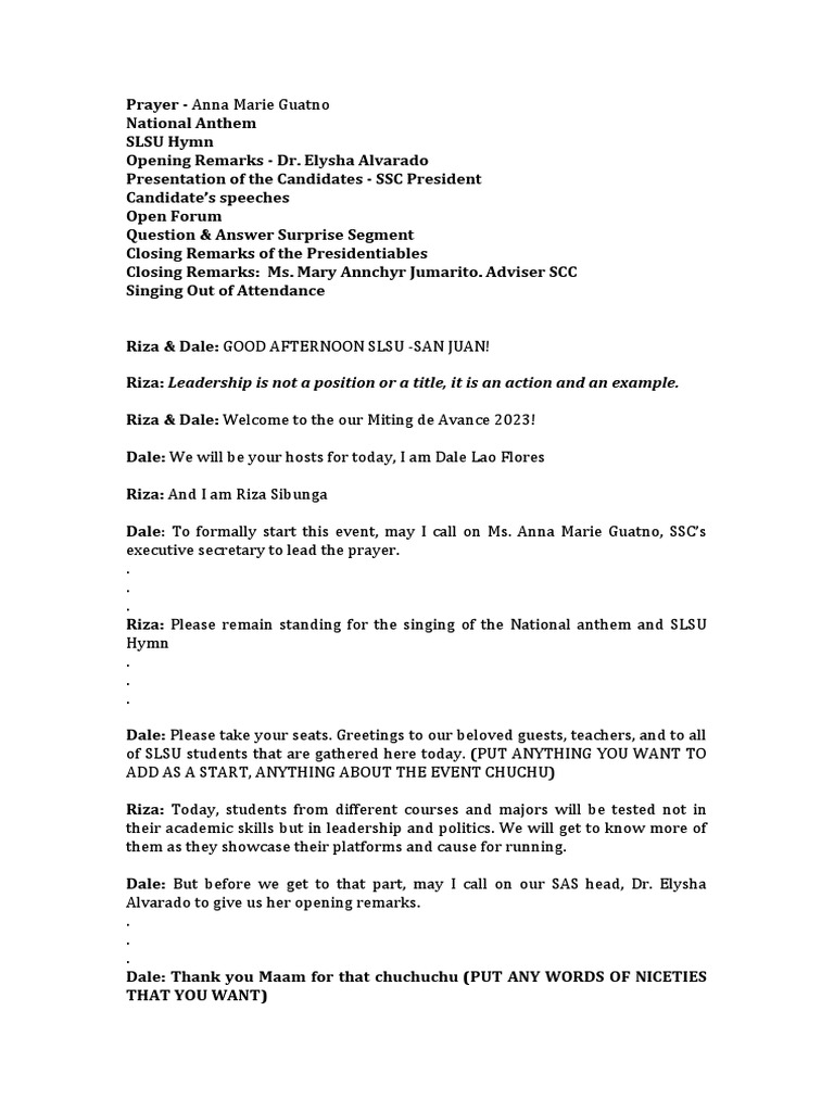 Miting de Avance Program | PDF