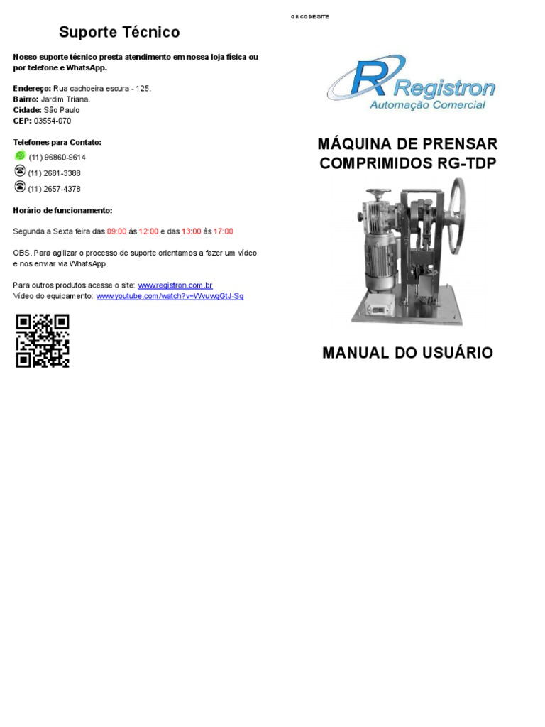 Manual Prensa Comprimidos TDP - 2021 | PDF | Eixo | Parafuso
