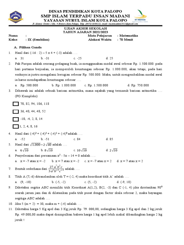 Ujian Tertulis Kelas 9 | PDF