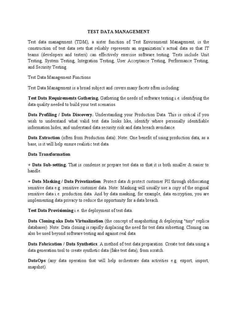 Test Data Management Pdf Software Testing Software