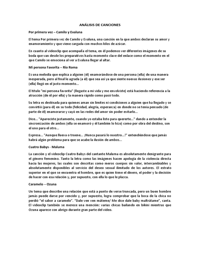 Análisis de Canciones | PDF | Amor