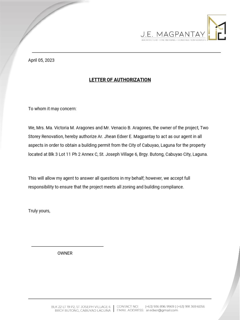 Aragones - Authorization Letter For Building Permit | PDF