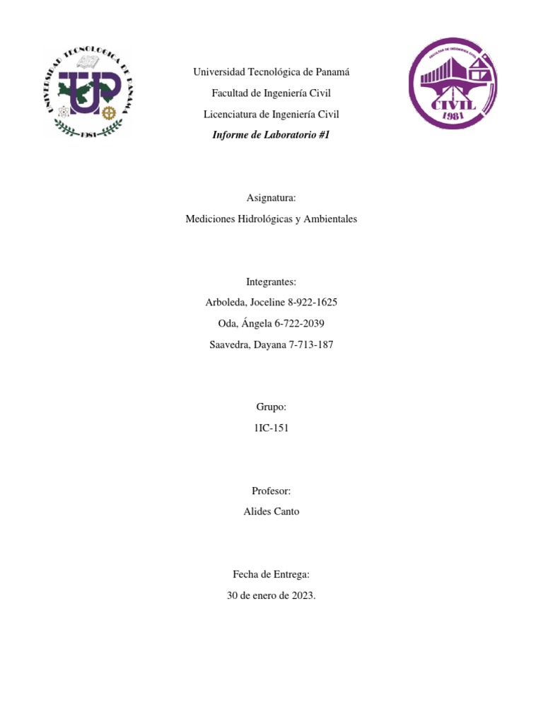 Informe 1. Mediciones - UTP - FIC | PDF | Agua | Ph